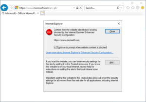 “Content from the website listed below is being blocked” on Windows Server